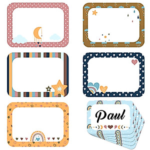 Nezyo 144 Pieces Rainbow Name Tag Stickers for Kids Students Rainbow Adhesive Name Stickers Tag Desk Labels in 6 Designs for Classroom School Office, 3.5 x 2.5 Inches (Modern Style)