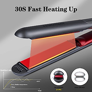 TECHMERI Hair Straightener, Flat Iron and Curler 2 in 1, Ceramic, Ionic, 1 inch, 450F, Dual Voltage, Black