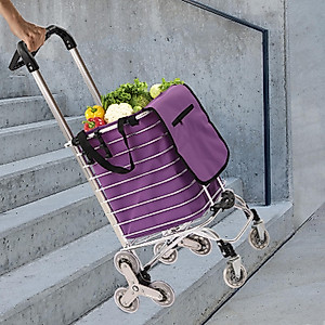 Cutycaty Folding Shopping Cart, Urban Stair Climbing Cart Grocery Laundry Shopping Handcart with 8 Wheels, Stainless Steel Portable Rolling Cart Utility Carts for Groceries Pantry(35L, Purple)