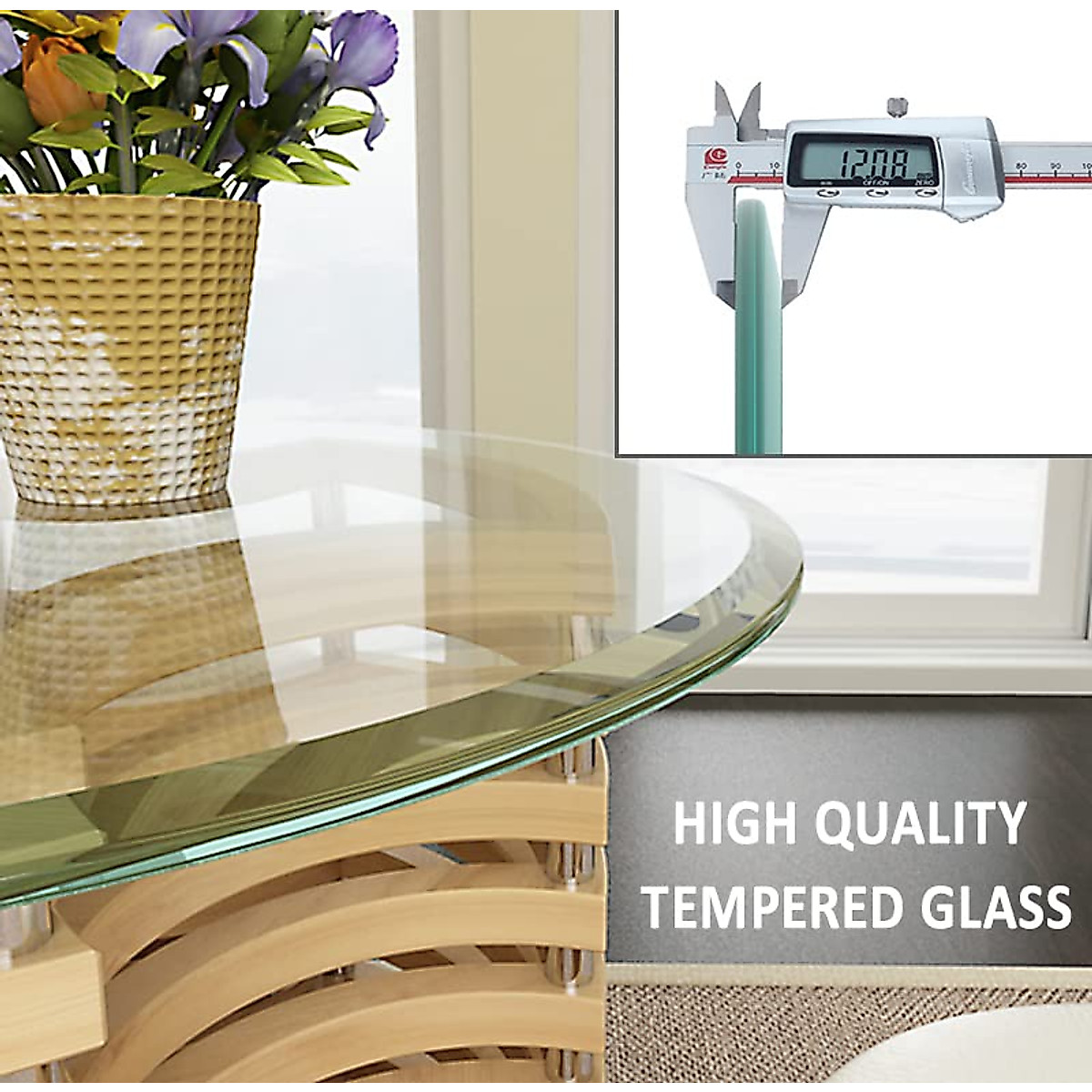 Wlvos 40" Inch Round Tempered Glass Table Top Clear Glass 1/2" Inch Thick Beveled Polished Edge
