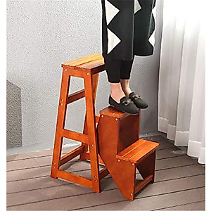 Step Stool Stepladder Stool Three-Step Ladder Stool, Anti-Skid Pedal Ladder Thickening Wood Stepladders Articles Place Shelves Large Load-Bearing, Brown 28 * 56 * 76cm Folding Ladder Stool