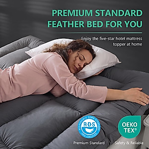 WhatsBedding 5 Inch Goose Feather Mattress Topper Twin Size,Filled with Gel Memory Foam,1800 T Cooling Twin Feather Bed,Thick Foam Overfilled Pillow Top,Soft Mattress Pad Cover,39"x75",Dark Grey