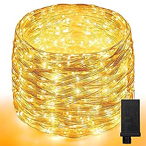 Areker 82ft 500 LED Rope Light, IP65 Waterproof Rope Lights Outdoor Low Voltage with 8 Modes and Timer, Clear Tube Light Rope and String for Pool, Camping, Patio, Indoor, Wedding Use, Warm White