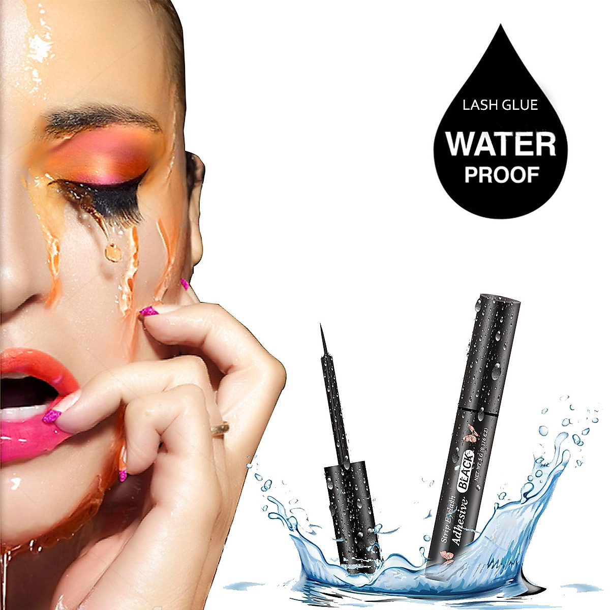 SMSUX Black Eyelash Glue Super Strong Hold Waterproof Eyelash Adhesive for False Lashes 0.176oz 1PCS