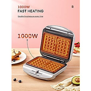 FOHERE Waffle Maker Belgian 1000W, 2 Slice Waffle Iron with Browning Control, Nonstick Plates, Indicator Lights, Cord-Storage