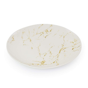Elama Fine Marble Round Gloss Dinnerware Dish Set, 16 Piece, White and Gold
