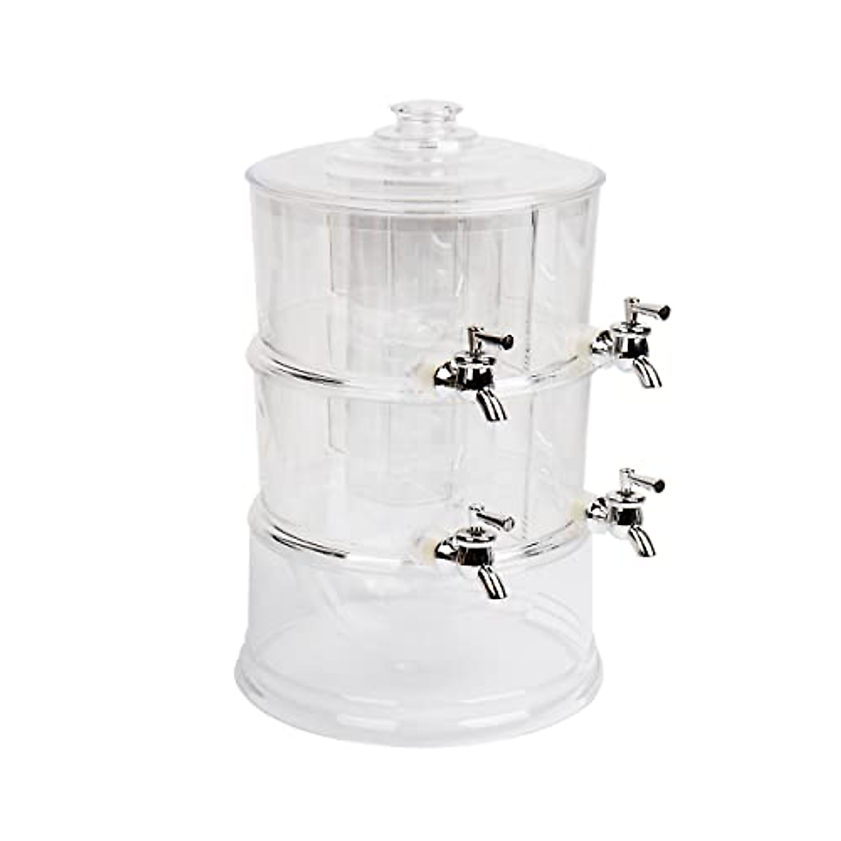 Mind Reader Beverage Dispenser with Ice Bottom 2 Tier 4 Section Stackable Holder with Lids, 10.15″ L x 10.15″ W x 13.75″ H, Clear