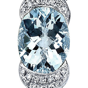 PEORA Aquamarine and Diamond Pendant for Women 14K White Gold, Designer Solitaire, Genuine Gemstone Birthstone, 1.75 Carats Oval Shape 9x7mm, with 18 inch Chain