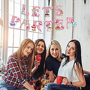 Let's PARTEA Banner for Tea Party Decoration, Partea Time Theme Party Supplies, Floral Patterns Letters Banner for Afternoon Tea for Women Girl (Pink)
