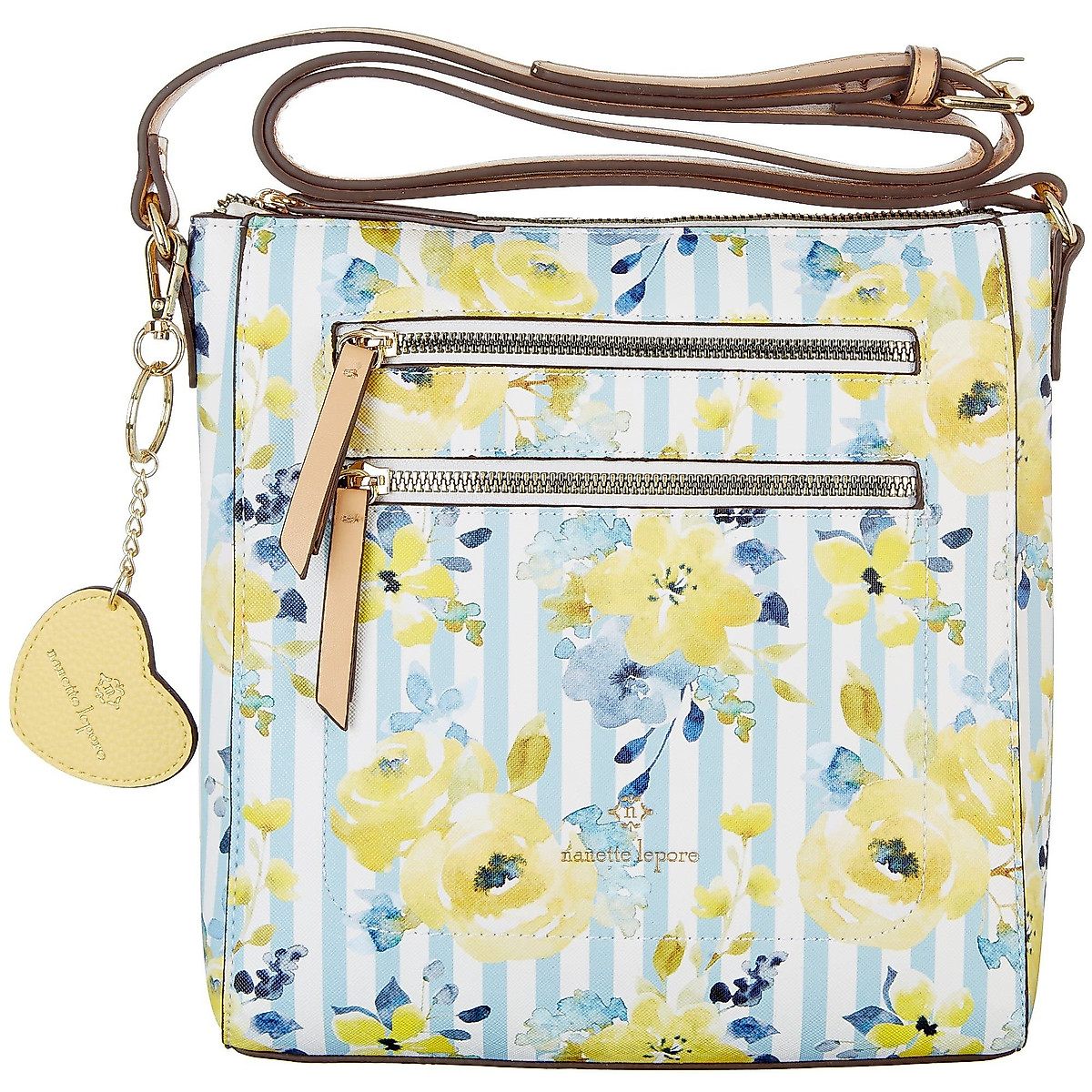 Nanette Lepore Harriett Print Crossbody with Mirror Key Ring Stripe Floral One Size