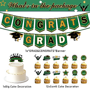 Green Graduation Plates and Napkins Class of 2025 Congrats Grad Decoration Serve 20 Guests Tableware Disposable Plates, Cups, Napkins, Tablecloth, Toppers and Banner for College High School (Green)