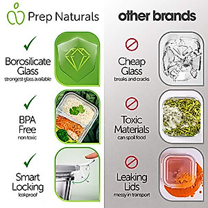 PrepNaturals Glass Meal Prep Containers Glass Food Storage Containers with Lids - 2 Compartment Glass Lunch Containers (10 Pack) Glass Storage Containers with Lids Glass Containers for Food Storage
