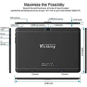 Victbing TPZ Tablet 10.1 inch, Android 10.0 Phablet, Phone Tablets with SIM Slots, 32GB Storage 128GB Expansion, Dual Camera, HD IPS Display, Wi-Fi, Bluetooth, USB Type C, 6000mAh, GPS