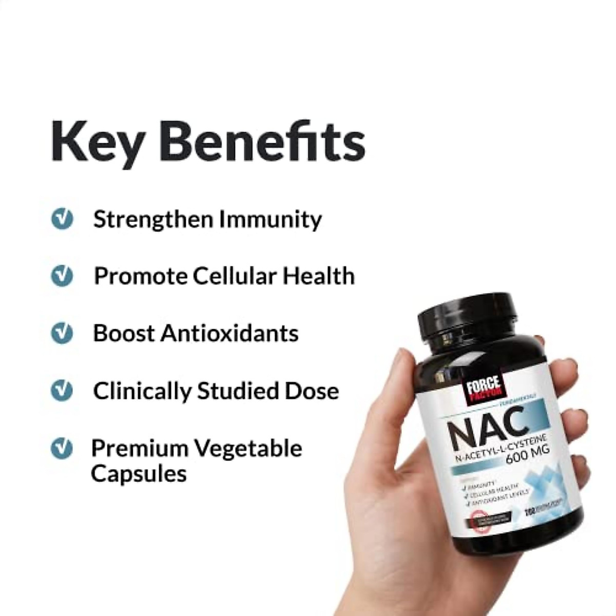 FORCE FACTOR NAC 600 mg, N-Acetyl Cysteine for Liver Health, Immune Support & Antioxidant Production, Clinically Studied Dose, 200 Servings