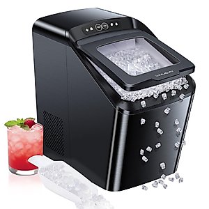 Nugget Pebble Ice Maker Countertop, 30lbs Per Day, Self-Cleaning & Auto/Manual Water Refill Pellet , Ice Machine with Ice Scoop and Removable Basket for Home/Office/Party