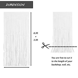 White Foil Fringe Curtain 3.3×8.3FT 2 Packs, Metallic Tinsel Curtains Party Streamers for Birthday Graduation Baby Shower Decoration (2pcs,3.3FT×8.3FT, White)
