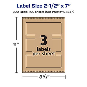 Avery Kraft Brown Rectangle Labels with Sure Feed, 2.5" x 7", 300 Kraft Brown Labels, Print-to-The-Edge, Laser/Inkjet Printable Labels