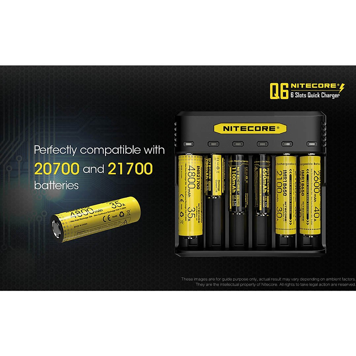 Nitecore Q6 Six Slot 2A Universal Li-ion/IMR Battery Charger for 21700, 18650, 16340, 14500, 18350 and More