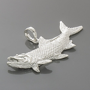 925 Sterling Silver Nautical Charm Pendant, Tarpon Fish with Open Mouth