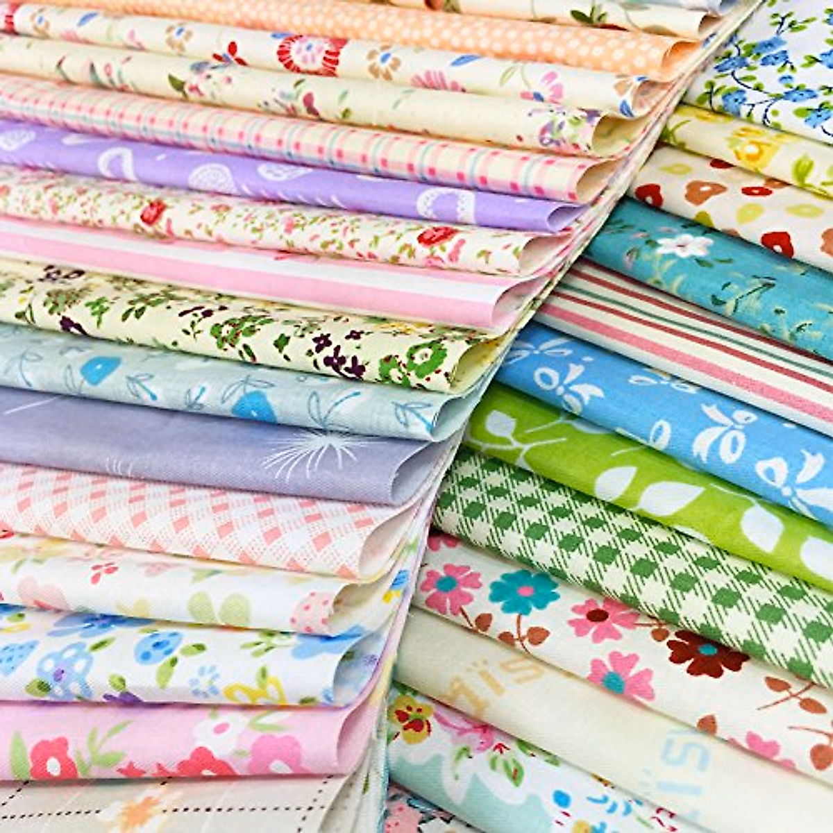 flic-flac Quilting Fabric Squares 100% Cotton Precut Quilt Sewing Floral Fabrics for Craft DIY (12 x 12 inches, 60pcs)