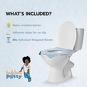 Toilet Seat Covers Disposable (Pack of 40) – Large Individually Wrapped & Liquid Absorbing for Travel in Kids & Adults Size– Adhesive Strips That Sticks to Ensure Toddlers Potty Training