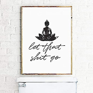 OMCCXO Funny Bathroom Sign Canvas Prints and Poster Let That Shit Go Quote Bathroom Art for Men Painting Wall Picture Bathroom Decor 16x20inch(40x50cm)
