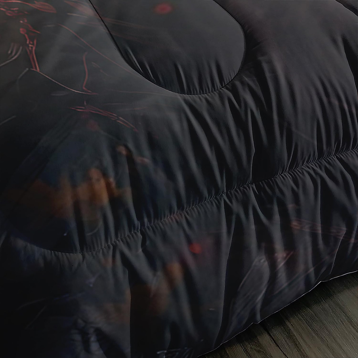 AILONEN Wolf Comforter Set Twin Size, 3D Smoke City Cool Wolf Bedding Set,Romantic Red Rose Comforter Set Twin Boys Girls Bed in a Bag Room Decor,1 Quilt and 2 Pillowcases