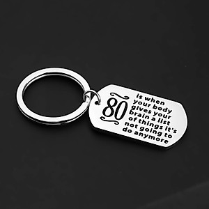 BEKECH 80 Year Old Birthday Gift 80 Is When Your Body Gives Your Brain a List of Things 80TH Birthday Keychain Turning 80 Gift 1940s Born Jewelry for Men Women (silver)