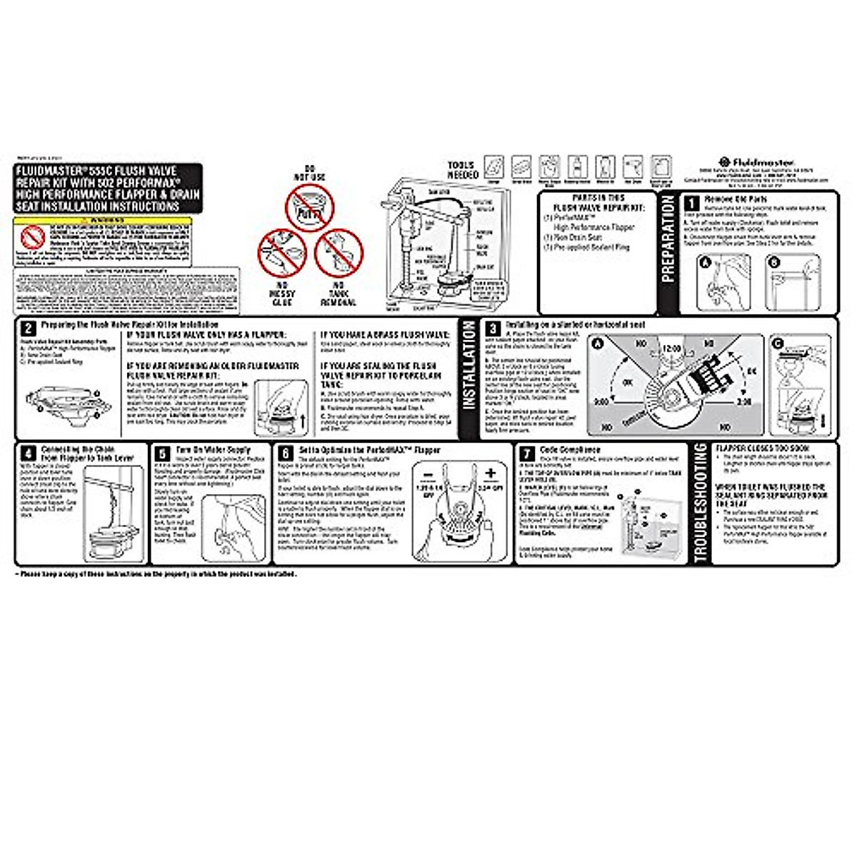 Fluidmaster 555CRP8 Universal PerforMAX 5 Minute Toilet Flush Valve Repair Kit 2 In.