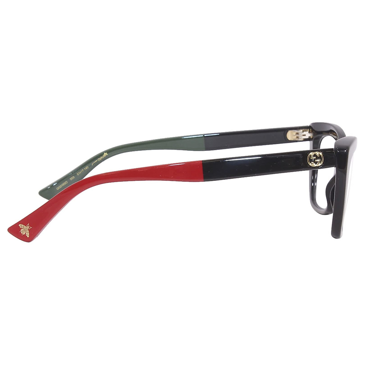 Gucci Petite Fit Eyeglasses GG0165ON 003 Black/Red/Green 51mm 165