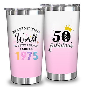 Unipinkart 50th Birthday Gifts for Women 20OZ Stainless Steel Tumbler,1975 50 Year Old Birthday Gifts for Her, 50th Birthday Decorations for Woman, Cool Birthday Gift for Women Turning 50