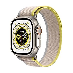 Apple Watch Ultra [GPS + Cellular 49mm] Smart watch w/Rugged Titanium Case & yellow/Beige Trail Loop S/M Fitness Tracker, Precision GPS, Action Button, Extra-Long Battery Life, Brighter Retina Display