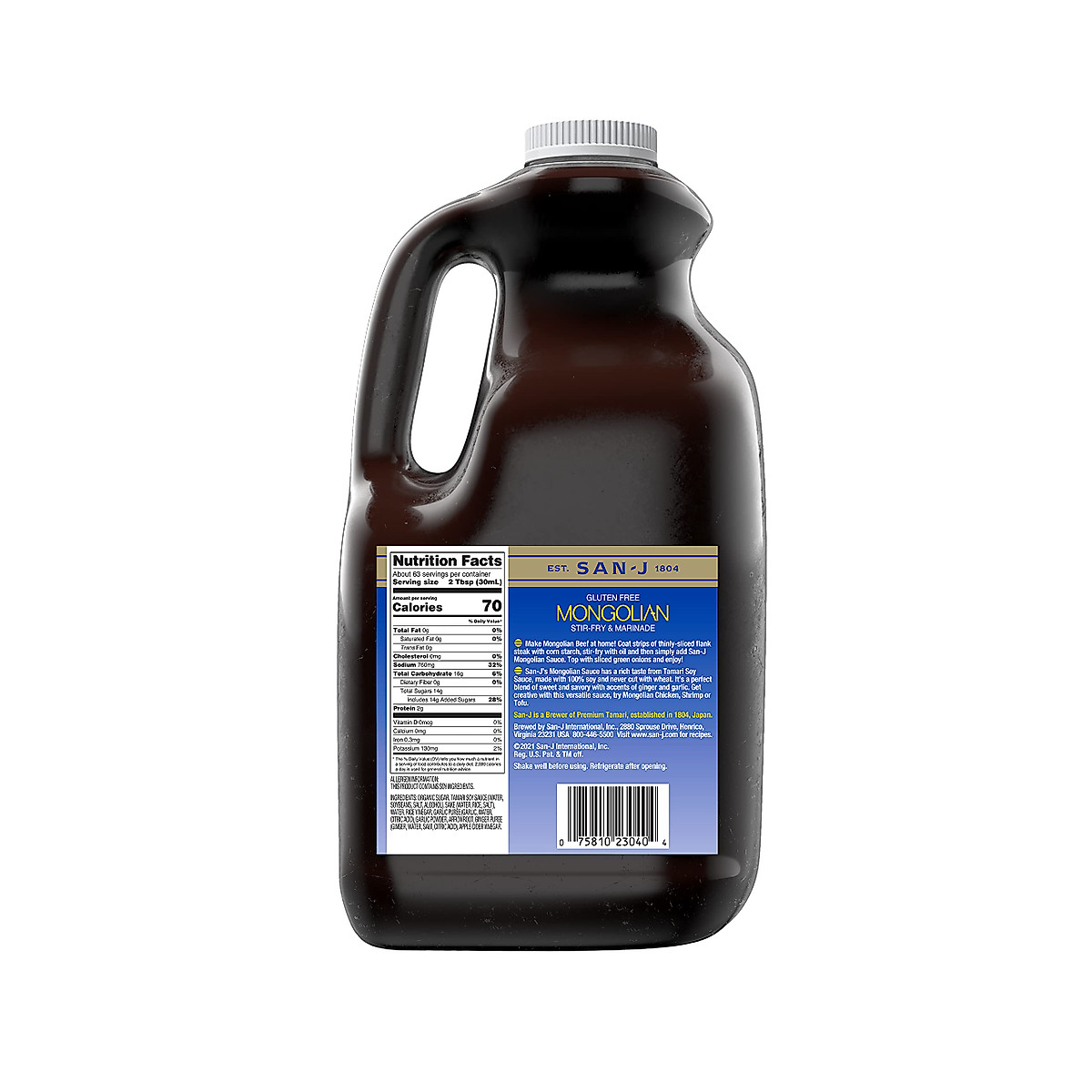 San-J Gluten Free Mongolian Stir Fry and Marinade Sauce | Non GMO, Kosher, FODMAP Friendly | Perfect for Beef, Chicken, Shrimp, and Tofu | 64 Fl Oz