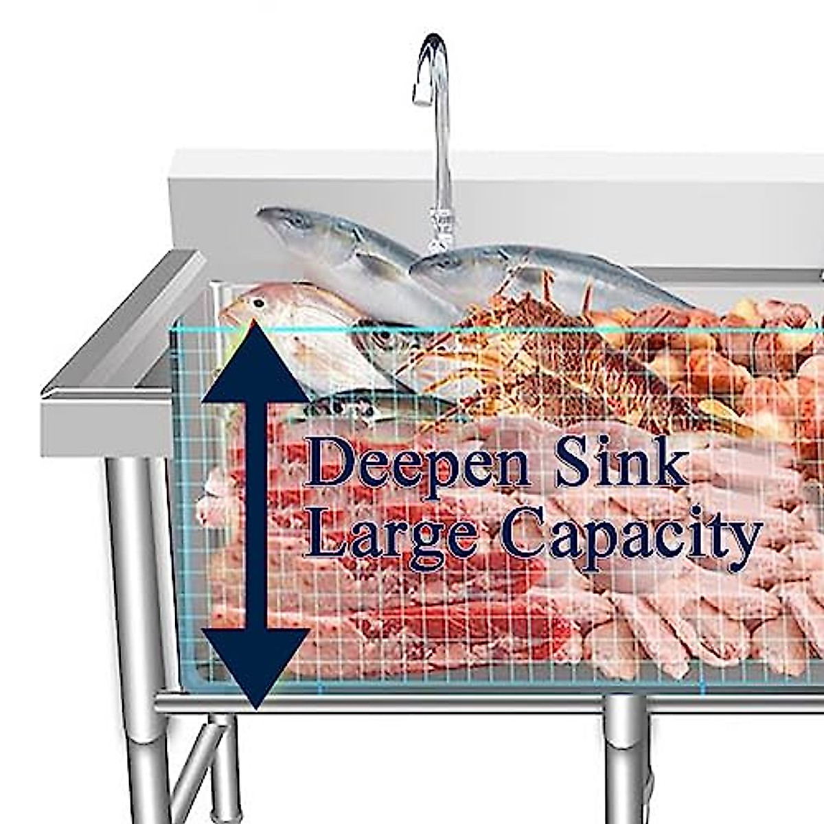 IOXGSGI Commercial 304 Stainless Steel Sink 2 Compartment Free Standing Utility Sink with Faucet Drain Basket Shelf, for Garage, Restaurant, Kitchen, Laundry Room, Outdoor