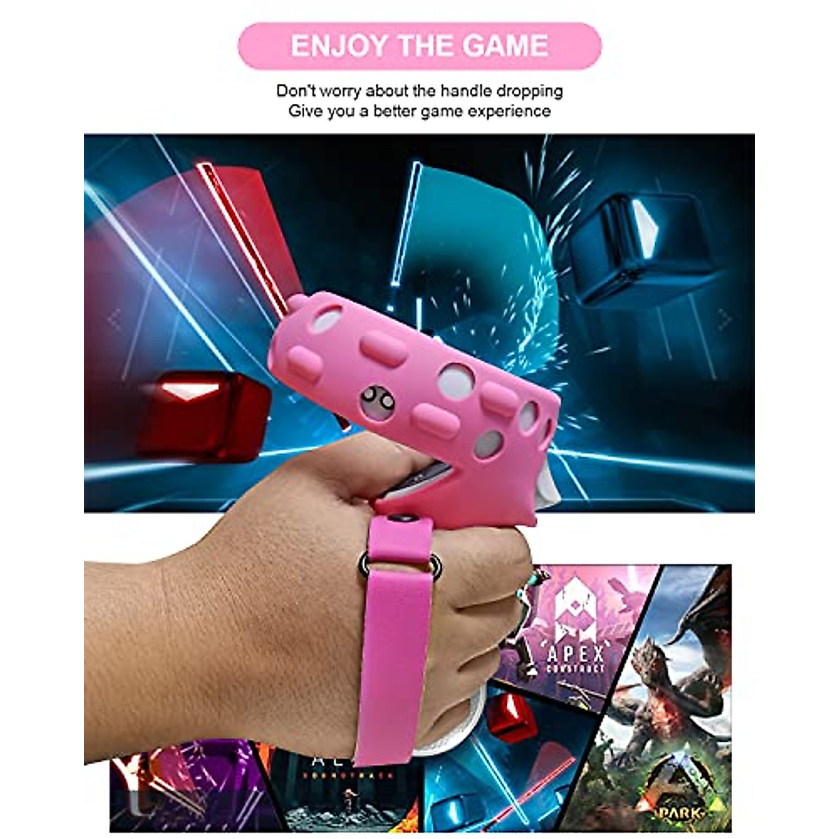 MODJUEGO VR Adjustable Head Strap for Oculus Quest 2 Accessories with Silicone Touch Controller Grip Cover,Barbie Pink 6 in1 VR Shell Protector Cover & VR Face Cover Replacement Set