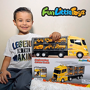 12 in 1 Construction Truck Toys Set for Toddlers, Carrier Truck with 12 Mini Cars for Kids,Transport Trucks Toy with Light and Sound,Christmas Birthday Cars Toy Gift for Boys Age 3-7