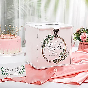 Wedding Card Box Elegant White Wooden Wedding Card Box with Lock for Wedding Reception Anniversary Graduation Birthday Parties Baby Shower Large Card Holder, 9.9 x 9.8 x 8.5 Inches