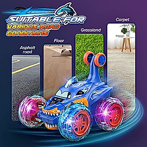 LET'S GO! RC Car Toys for Boys 3+: Shark Remote Control Stunt Cars for 4 5 6 7 8 Year Old Boy Gift 360° Rolling Twister with Lights Outdoor Toy Birthday Gifts for Kids Age 4-8 Toddler Monster Truck