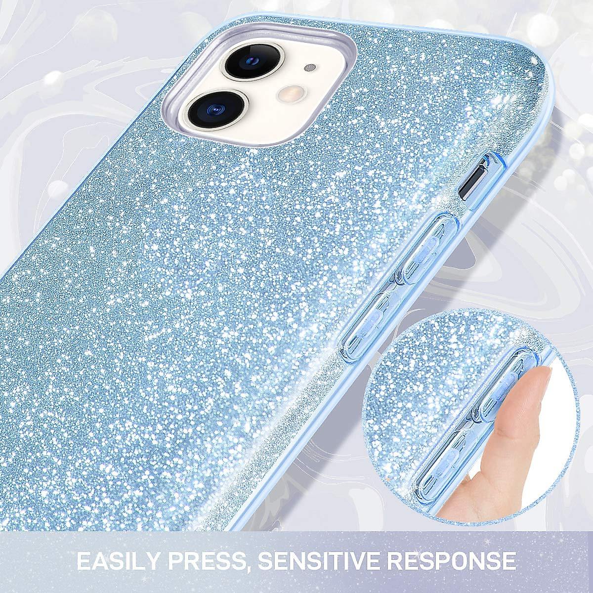 MILPROX Case Compatible for iPhone 11, Bling Sparkly Glitter Luxury Shiny Sparker Shell, Protective 3 Layer Hybrid Anti-Slick Slim Soft Cover for iPhone 11 6.1 inch (2019)-Blue