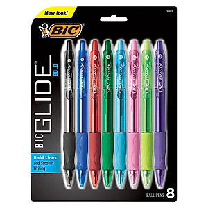 Bic Retractable Ballpoint Pens-Ball Point Pen,Ret,Rubber Grip,1.6mm,8/PK,Ast Barrel/Ast Ink