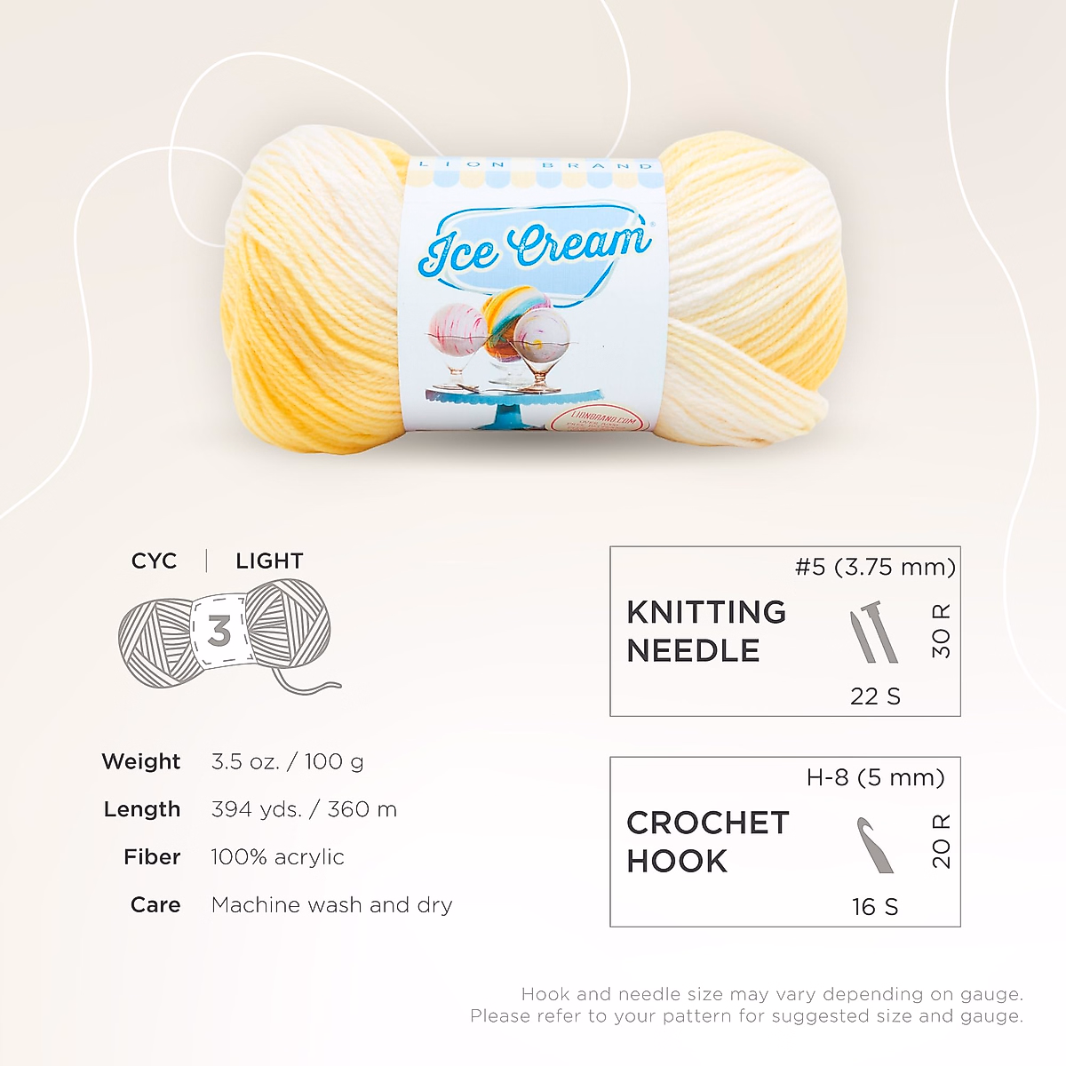 (3 Pack) Lion Brand Yarn Ice Cream Baby Yarn, Lemon Meringue Multicolor