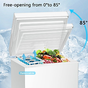 R.W.FLAME Chest Freezer 2.8 Cubic Feet, Deep Freezer with Basket Adjustable Temperature, Energy Saving, Top open Door Compact Freezer, White