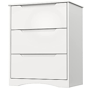 Gizoon 3 Drawers Chest, White Bedroom Drawer Dresser and Organizer with Large Storage Capacity, Embedded Handle, and Sturdy Anti-tripping Device, Modern Design Cabinet for Hallway, Office, Living Room
