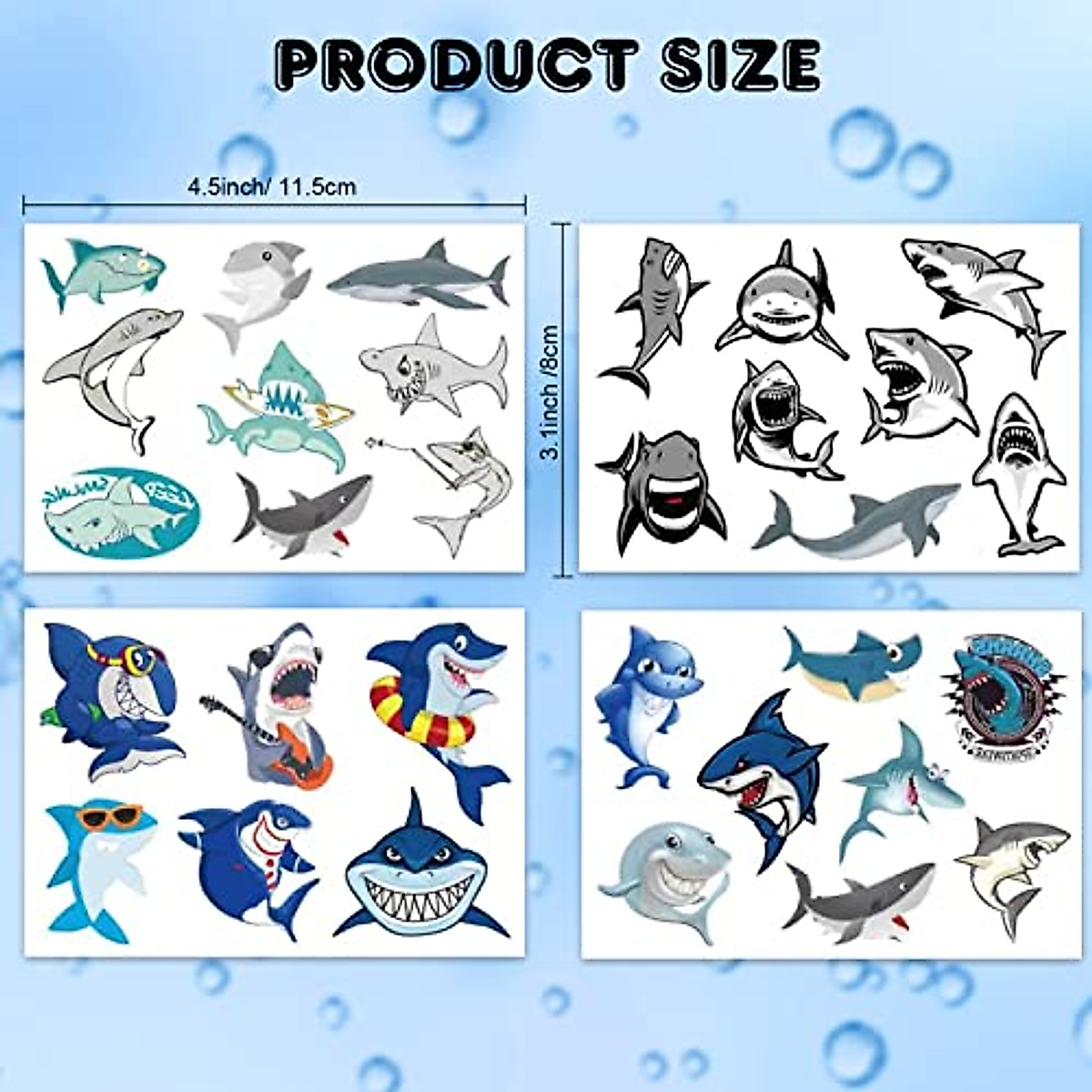 12 Sheets Shark Tattoos for Kids, Qpout Shark Tattoos Temporary for Boys Party Favors, Ocean Temporary Tattoos Sea Tattoos, Fake Tattoos Decorations for Baby Shower Boys Shark Themed Birthday Party
