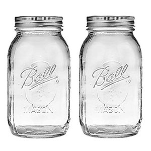 Ball Regular Mouth 32-Ounces Mason Jar with Lids and Bands, Clear,(Pack Of 2)