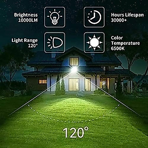 JRBFA 2 Pack 100W LED Flood Lights Outdoor, 10000lm LED Work Light with Plug, 6500K Daylight White, IP66 Waterproof Exterior Outside Floodlights for Backyard, Garage, Garden, Lawn