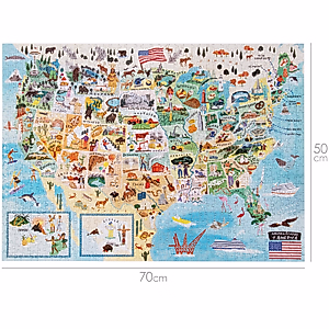 Puzzles for Adults 1000 Pieces - Illustrated US Map Puzzle - United States USA 1000 Piece Puzzle for Adults and Kids Puzzles - 100% Recycled Cardboard by bopster