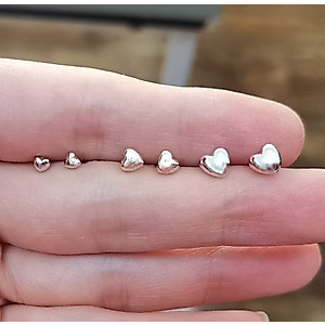 3 Pairs Tiny Love Heart Stud Earrings Sterling Silver Set for Women Girls Cute Cartilage 20g Studs Tragus Sleeper Post Pin Hypoallergenic Piercing Body Jewelry Gifts