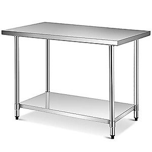Giantex 48 x 30 Inches Stainless Steel Food Prep Table, Heavy Duty Commercial Kitchen Metal Table with Adjustable Lower Shelf and Plastic Feet, Steel Work Prep Table for Restaurant Home