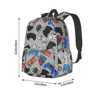 Oplp Video Game Controller Grey Background Large Capacity Backpack Colorful Gamepad Lightweight Personalized Laptop Bag Tablet Travel School Bag with Multiple Pockets